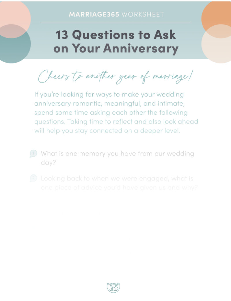 13 Questions to Ask on Anniversary Worksheet - Marriage365®